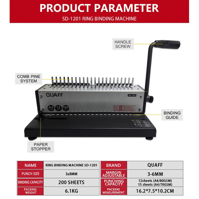 Quaff Binding Machine A4 Size Heavy Duty Binder