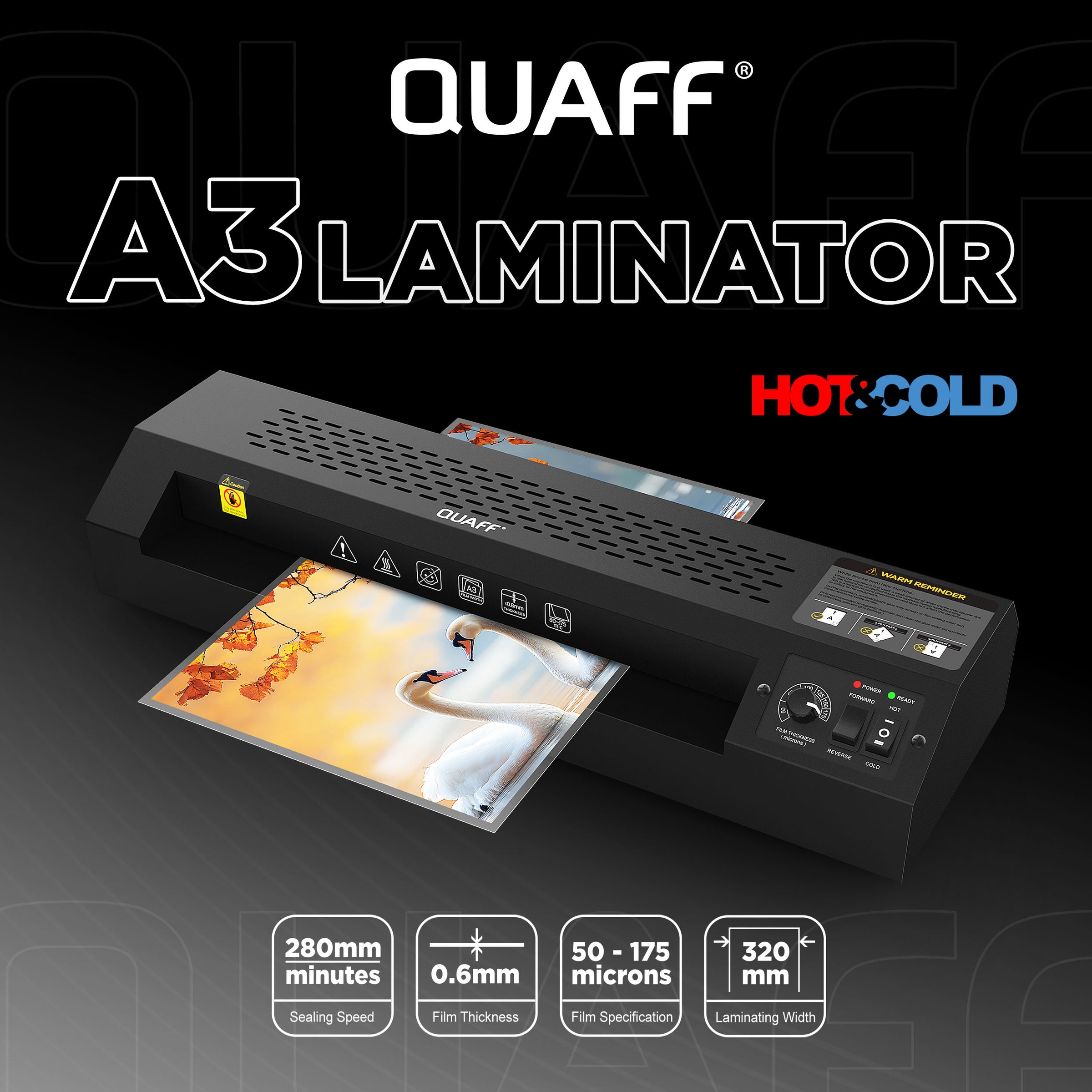 QUAFF A3 Hot & Cold Laminator 320mm | Auto Film Feed | Heavy-Duty Buil