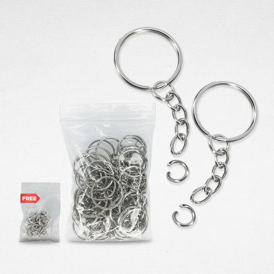 50pcs 25mm Split Key Ring with free Jump Ring for DIY Keychain Silver